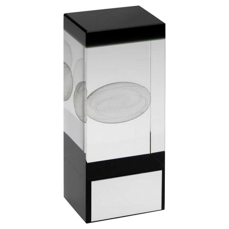 CLEAR/BLACK GLASS BLOCK WITH LASERED RUGBY IMAGE WITH PLATE - 4in - Spa ...